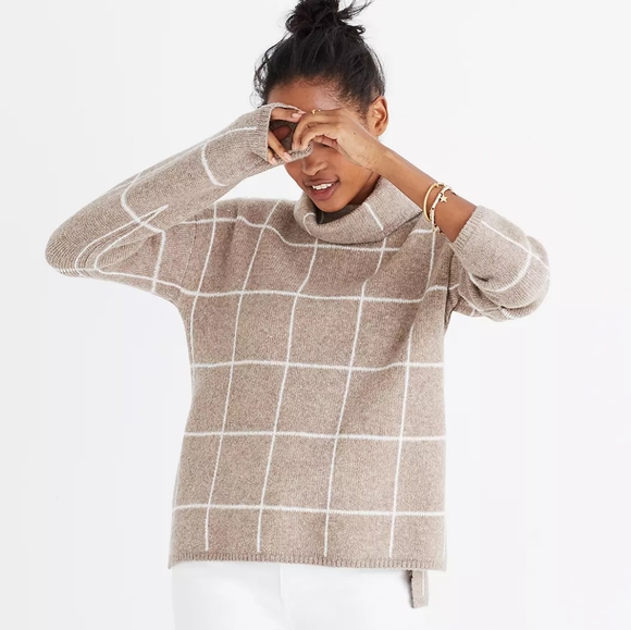 Madewell | Sweaters | Madewell Windowpane Turtleneck Sweater Tan Large ...